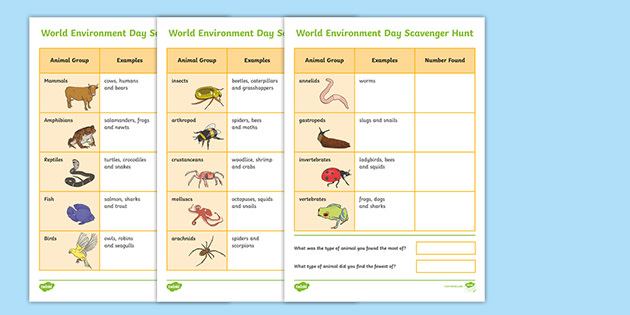 World Environment Day Scavenger Hunt Worksheet