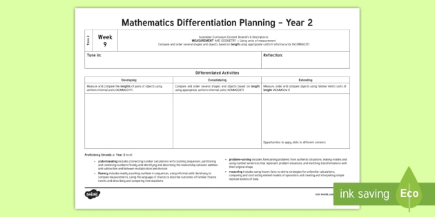 Year 2 Length Mathematics Differentiated Plan (teacher made)