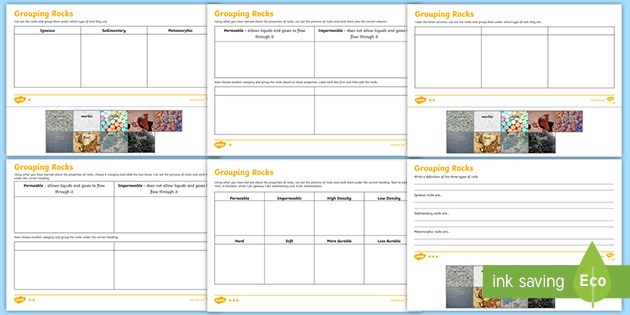 Grouping Rocks Cut and Stick Worksheets (teacher made)