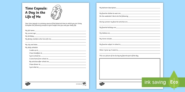 Time Capsule: A Day in the Life of Me (teacher made)