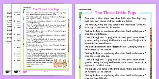 The Three Little Pigs Traditional Tales Differentiated Reading ...