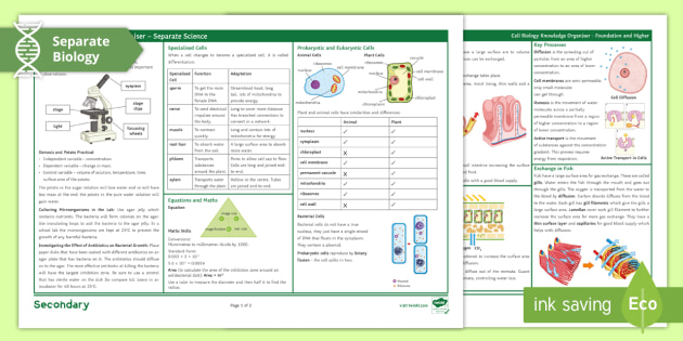 Cell Biology Knowledge Organiser | AQA Biology | Beyond