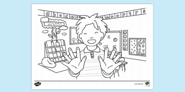Kindergarten Ten Fingers Dancing In Classroom | Colouring Sheet