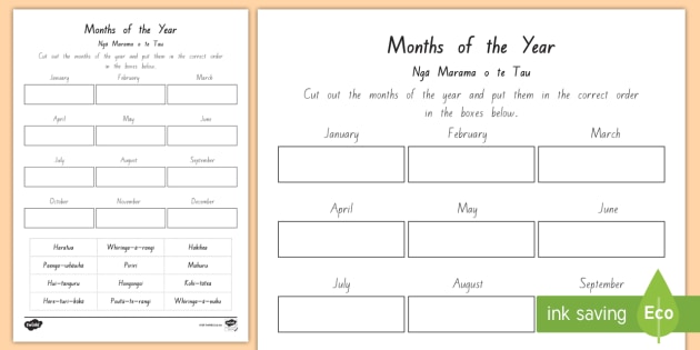 Te Reo Maori Months of the Year Cut and Stick Activity Te Reo Maori/English