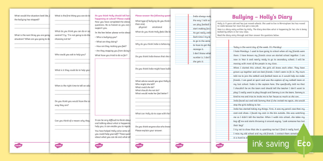 Bullying - Holly's Diary Worksheet