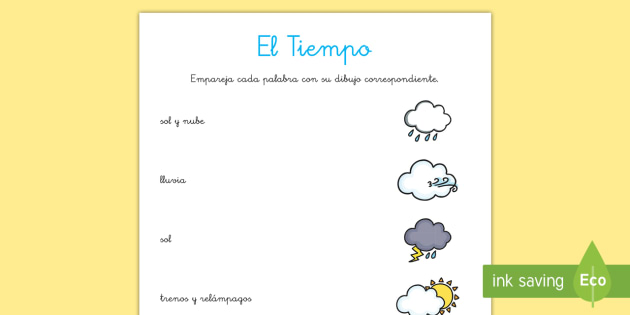 Ficha de emparejar palabra con dibujo: El tiempo