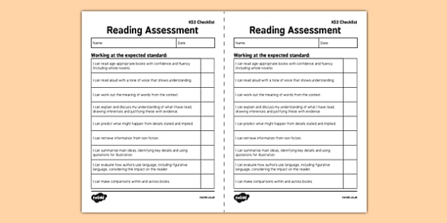 KS2 Reading Exemplification - I Can Statements Checklist