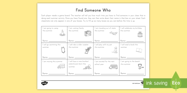 Find Someone Who... End of School Scavenger Hunt