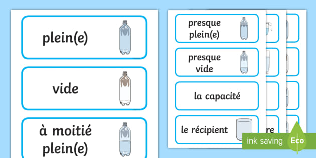 Cartes de vocabulaire : La capacité (teacher made)