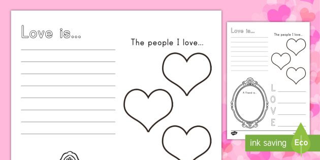 Valentine's Day Activity Sheet - creative writing, love, family