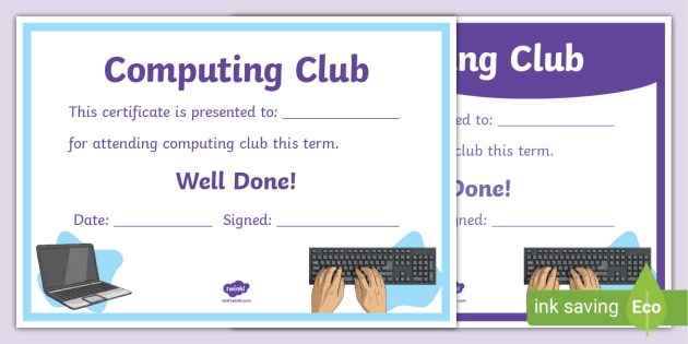 Computing Club Certificates Twinkl (teacher made)