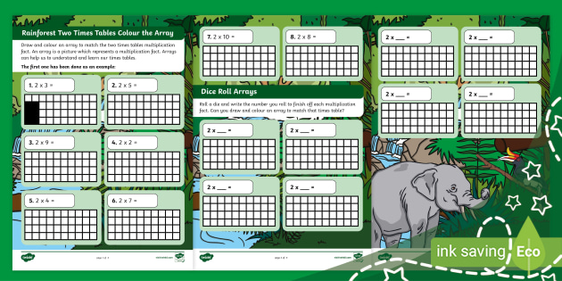 Rainforest 2 Times Tables Colour the Array (teacher made)