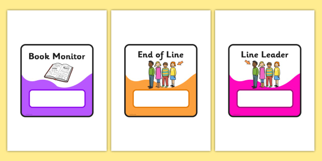 Monitor & Job Cards - Pupil job cards, job badges, monitors