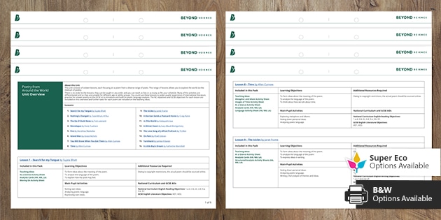 Poetry From Other Cultures KS3 Unit Overview | Beyond