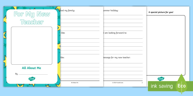 Transition Booklet Template - For My New Teacher
