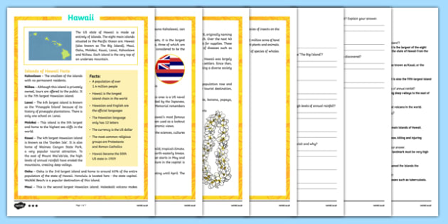 Hawaii Differentiated Reading Comprehension Activity