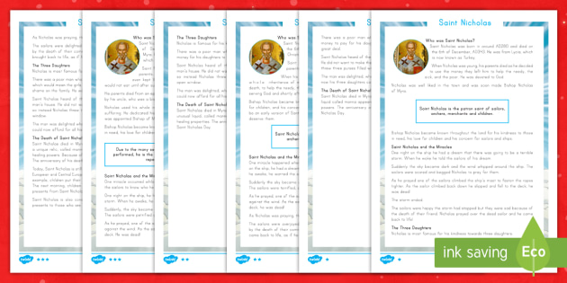 Saint Nicholas Differentiated Reading Comprehension Activity