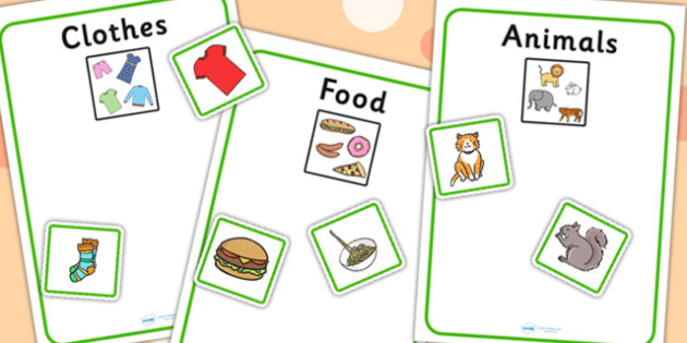 Animal, Clothes And Food Sorting Activity - sort, matching, games