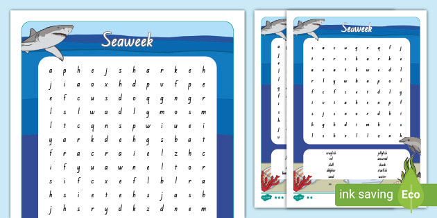 Under the Sea Word Search (teacher made)