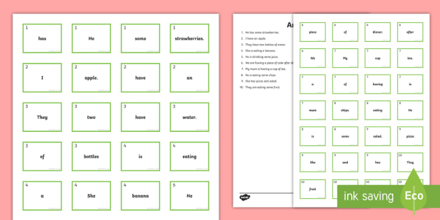 Food Sentence Construction Cards (teacher made)