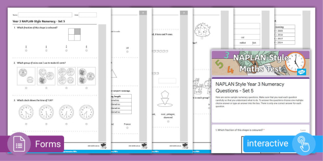 NAPLAN Style Numeracy Year 3 Example Test Set 5 Worksheet / Worksheets