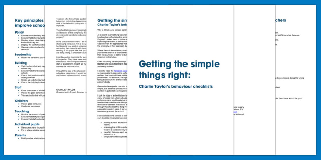 Getting the simple things right: Charlie Taylor’s behaviour checklists