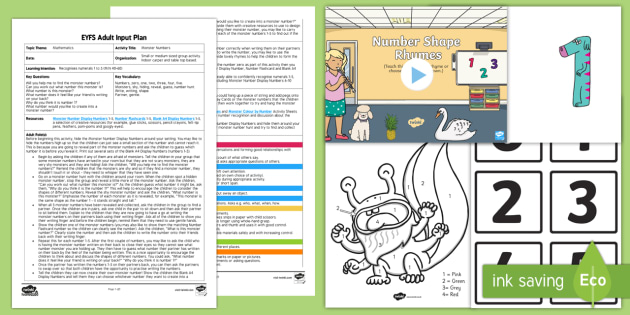 EYFS Monster Numbers Adult Input Plan and Resource Pack - Maths, Numerals