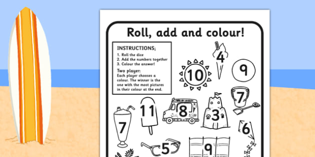 Summer-Themed Roll and Colour Worksheets (teacher made)
