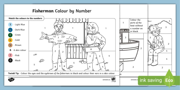FREE! - Fisherman Colour by Number Pages (Teacher-Made)