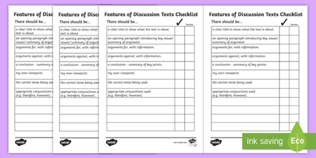 FREE! - Discussion Texts Checklist (teacher made)