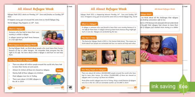 KS1 Refugee Week Differentiated Reading Comprehension Activity