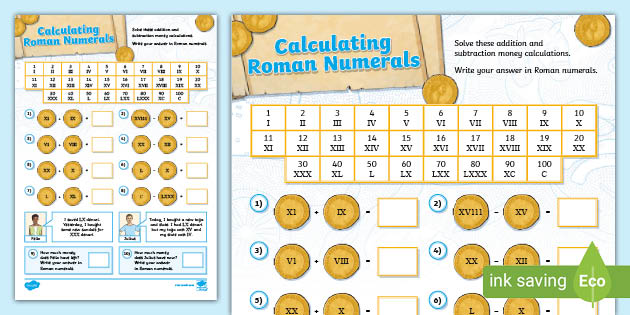 Roman Numeral Addition Worksheets Roman Numerals Given Numbers