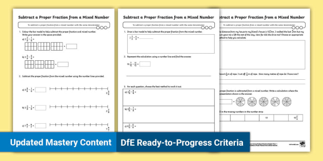 👉 Subtract a Proper Fraction from a Mixed Number Differentiated Maths