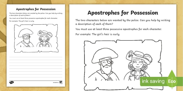 Apostrophes for Possession Application Worksheet - Twinkl