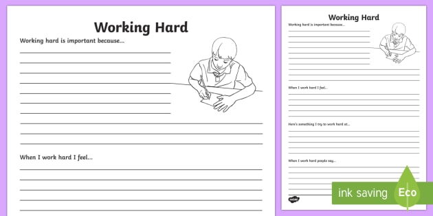 Working Hard Reflection Writing Template (teacher made)