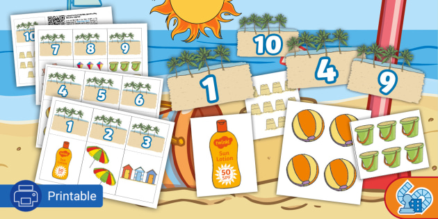 Seaside Beach Number Matching Game for Counting to 10