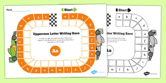 Cursive Uppercase Letters | Writing Race Worksheet
