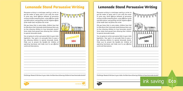 Lemonade Stand Letter to State Legislation Template