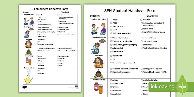 SEN Student Handover Form (teacher made)
