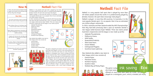 Netball Fact File-Australia (teacher made)