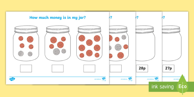 How Much Money Is in My Jar? Making Different Amounts within 30 Worksheets