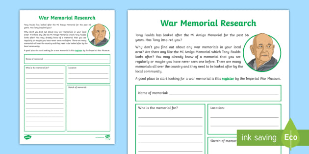 War Memorial Research Worksheet