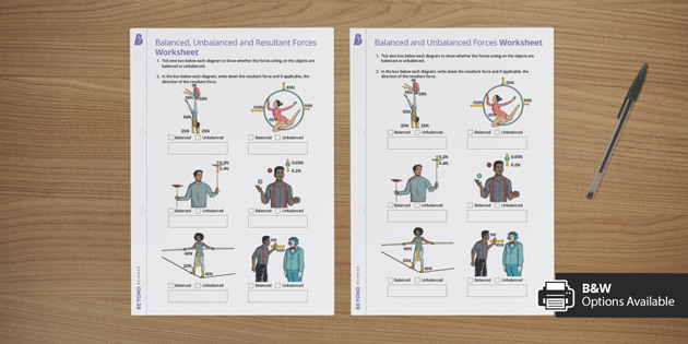 Balanced and Unbalanced Forces Worksheet | Beyond