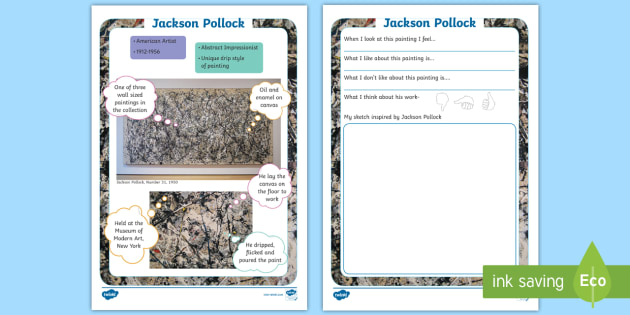 CfE (First) Appreciating Artists Jackson Pollock Worksheet / Worksheet