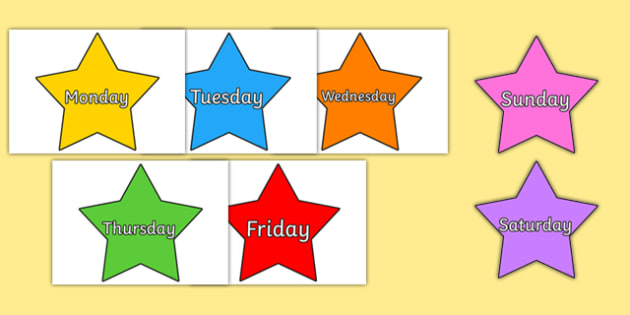 👉 Multicoloured Stars Days of the Week (teacher made)