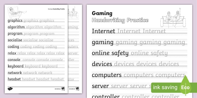 * NEW * Gaming Handwriting Practice Sheets,Games,Handwriting