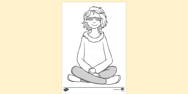 FREE! - Child Sitting Down Colouring Sheet | Twinkl