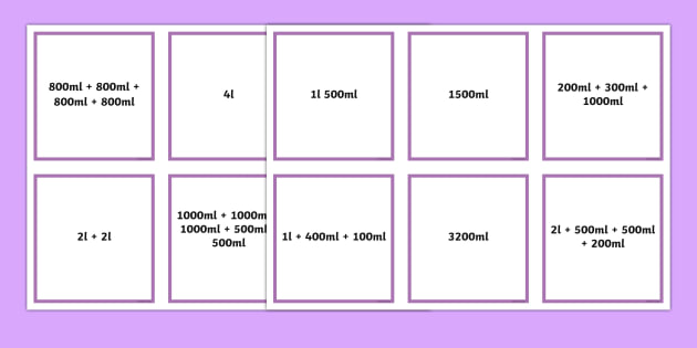 Converting Volume and Capacity Triplets Game (teacher made)