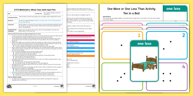 EYFS Maths: Ten in the Bed One More or One Less Activity Whole Class Adult