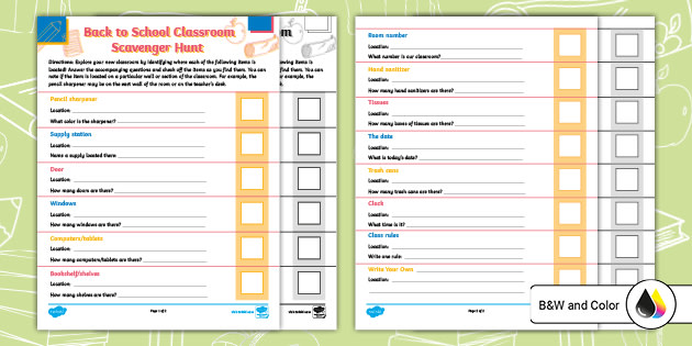 Back to School Classroom Scavenger Hunt Activity